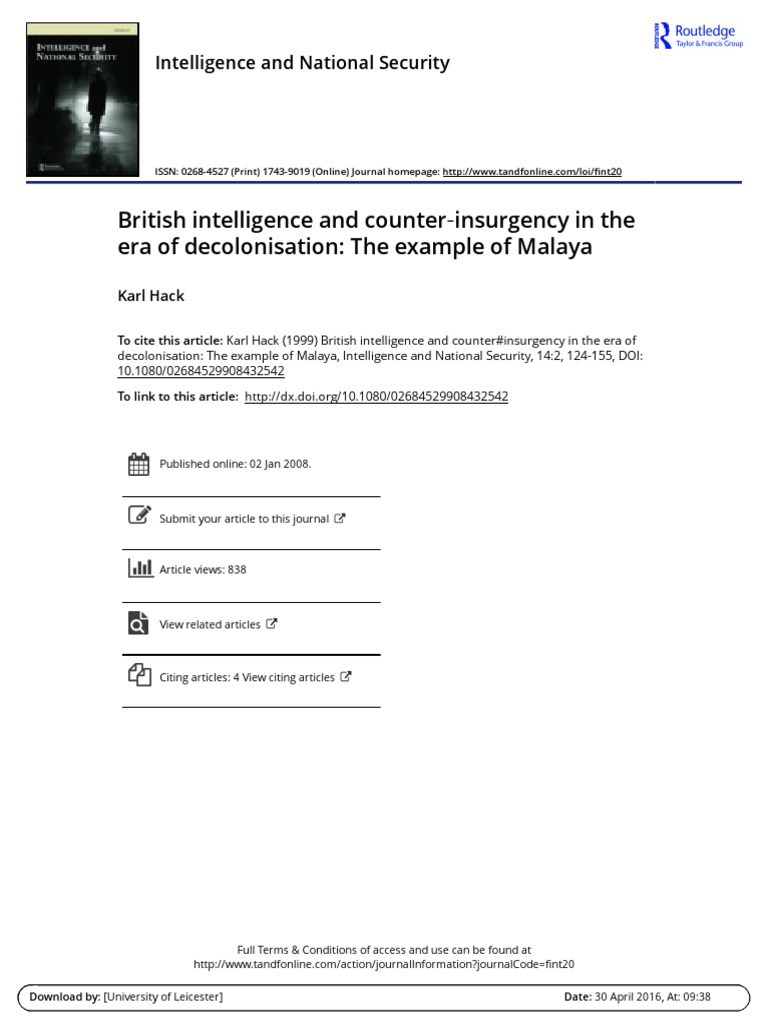 British Intelligence and Counter Insurgency in The Era of ...