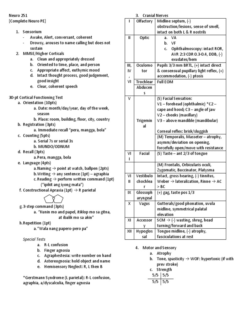 Neuro PE Cheat Sheet | PDF | Parietal Lobe | Anatomical Terms Of Motion