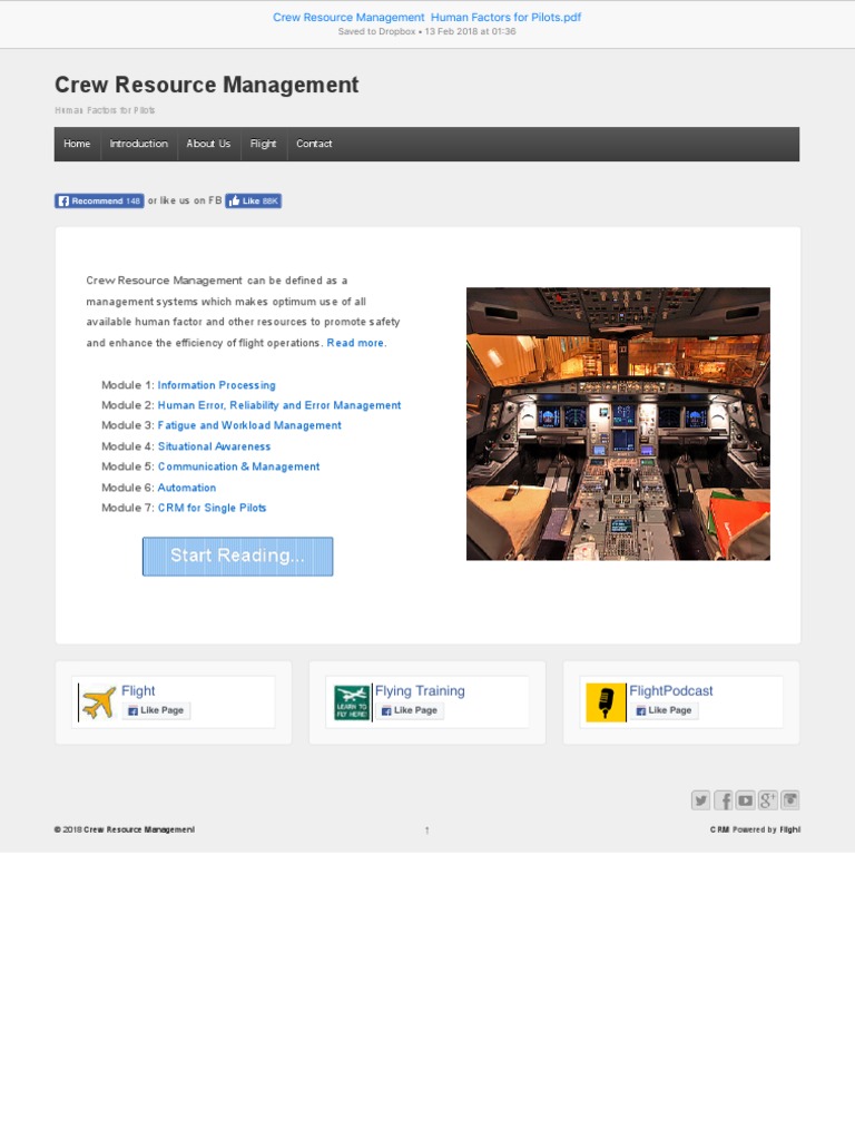Crew Resource Management Human Factors For Pilots | PDF