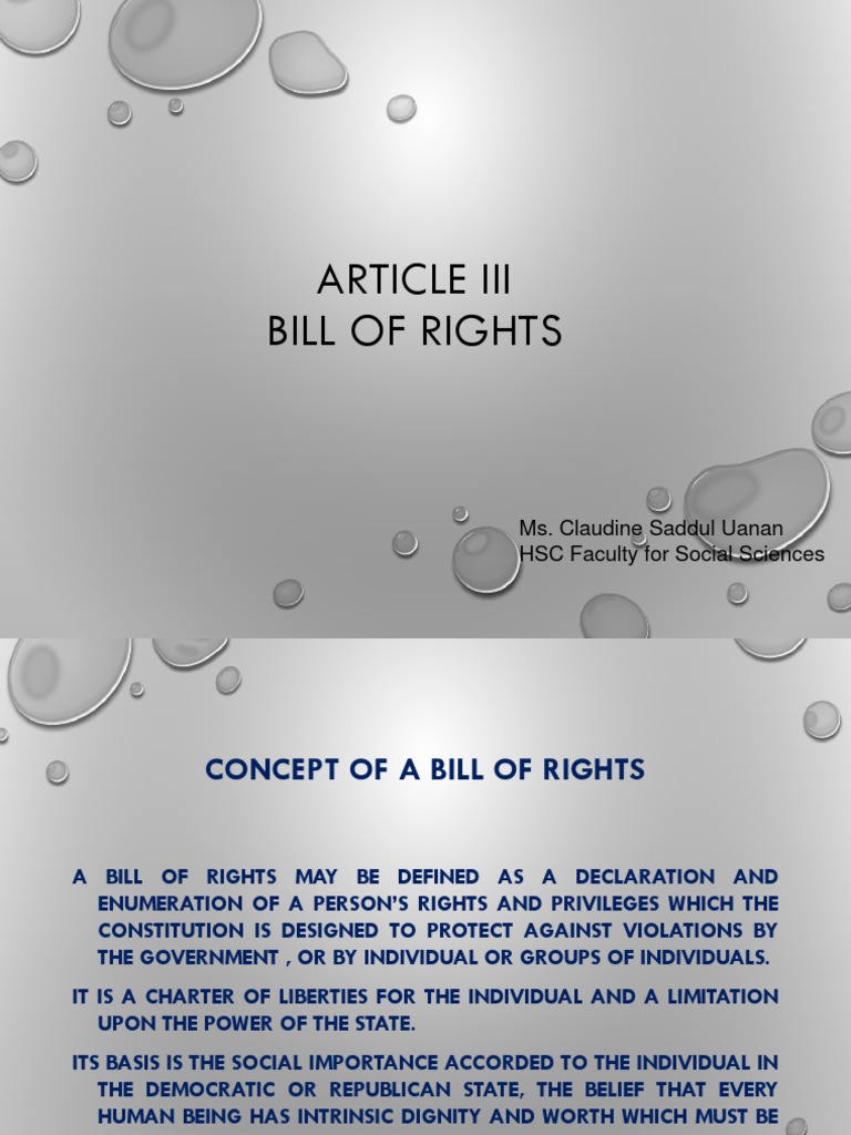 Article Iii Bill of Rights: Ms. Claudine Saddul Uanan HSC Faculty For ...