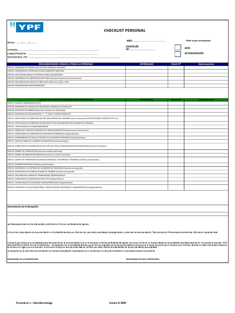 Formulario 1 Checklist Entrega | PDF | Seguro | Business