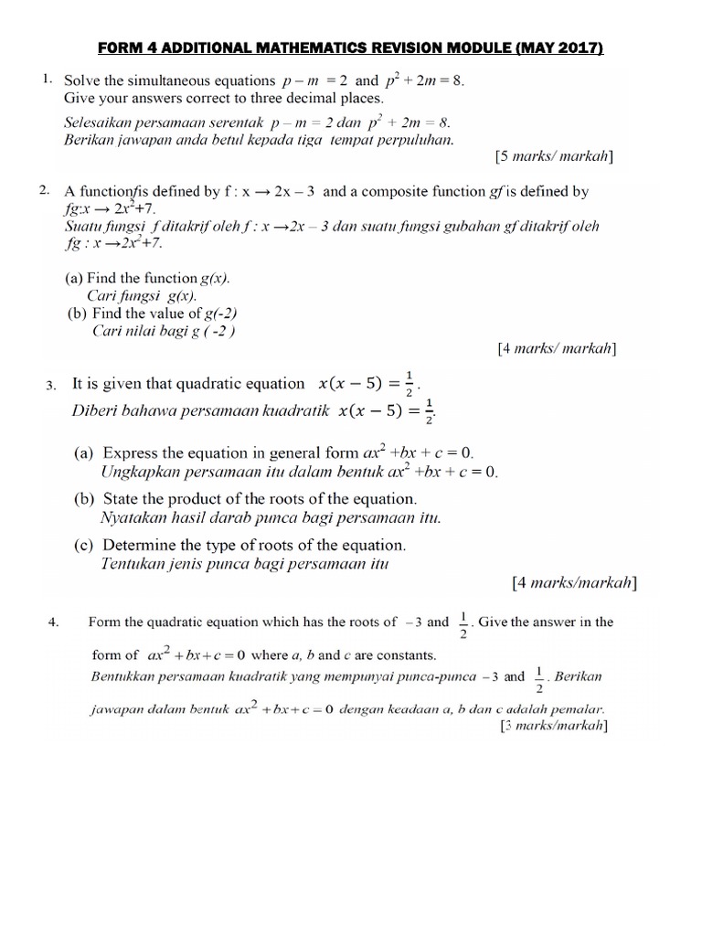 Form 4 Additional Mathematics Revision Module (Pp1) | PDF Form 4 Additional Mathematics Revision Module (Pp1) | PDF
