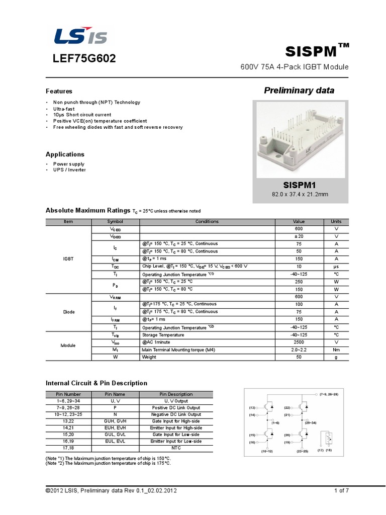 Datasheet Igbt Lef75g602 | PDF | Diode | Electrical Resistance And Conductance