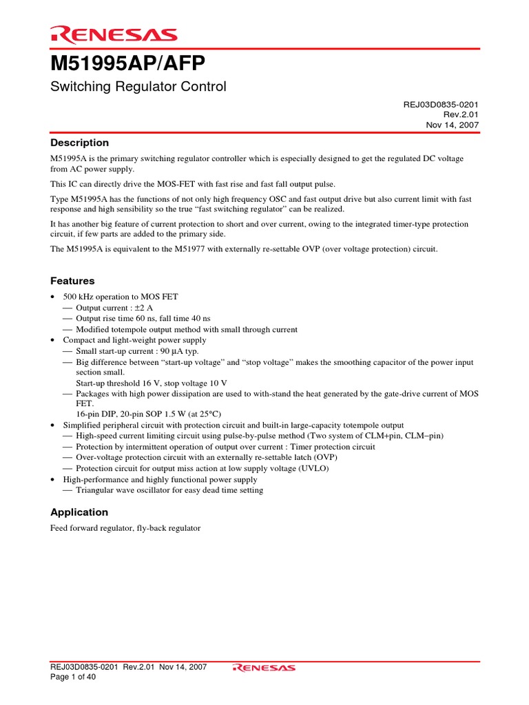 Renesas M51995AFP#CF0J Datasheet | PDF | Amplifier | Power Supply