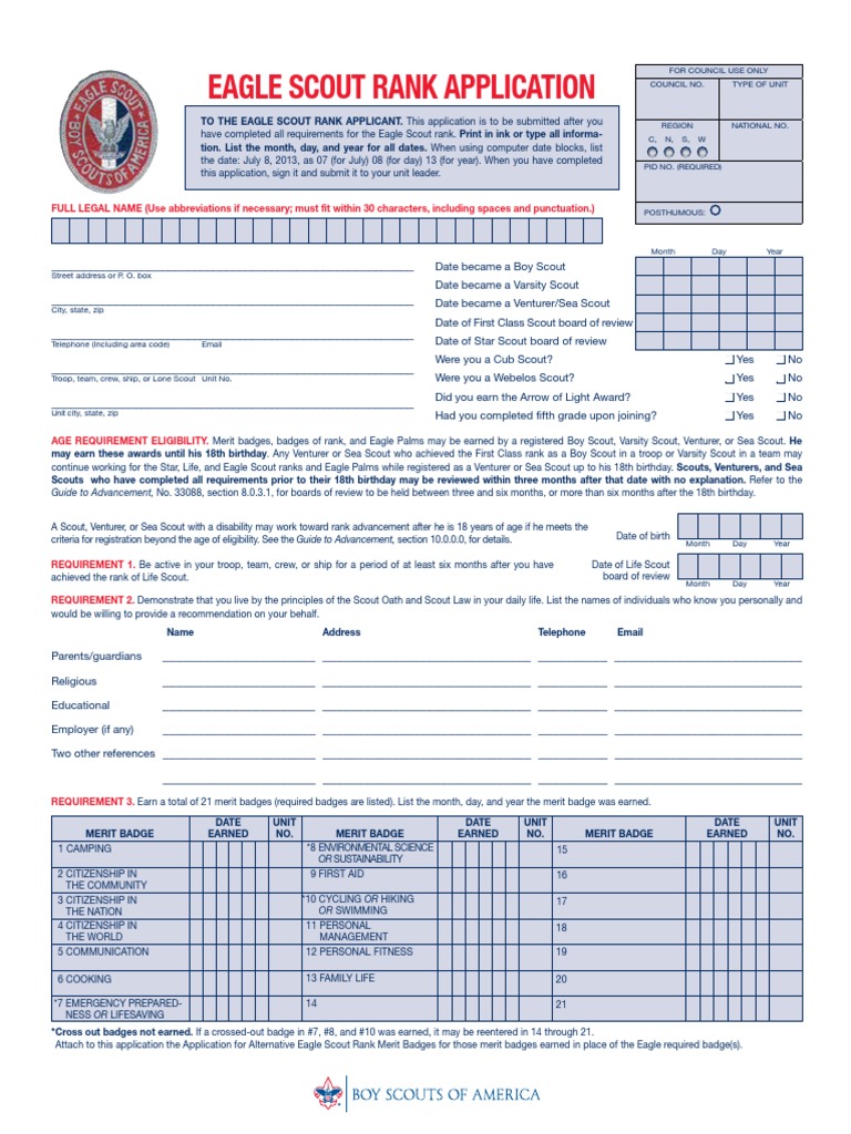 Eagle Scout Application | PDF | Girl Guiding And Girl Scouting ...