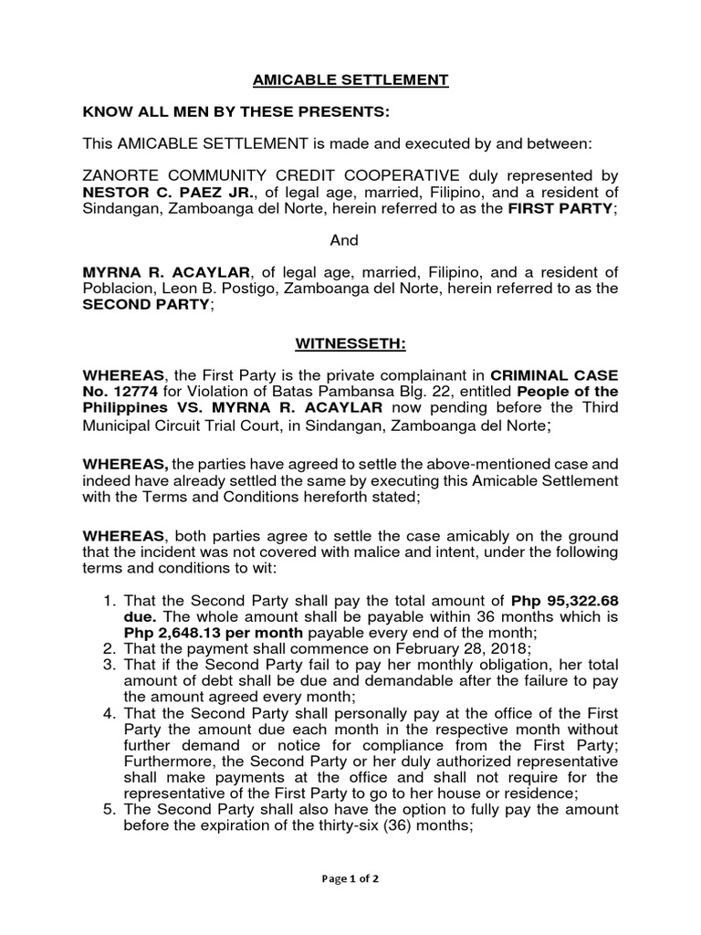 Amicable Settlement Acaylar | PDF | Virtue | Public Law