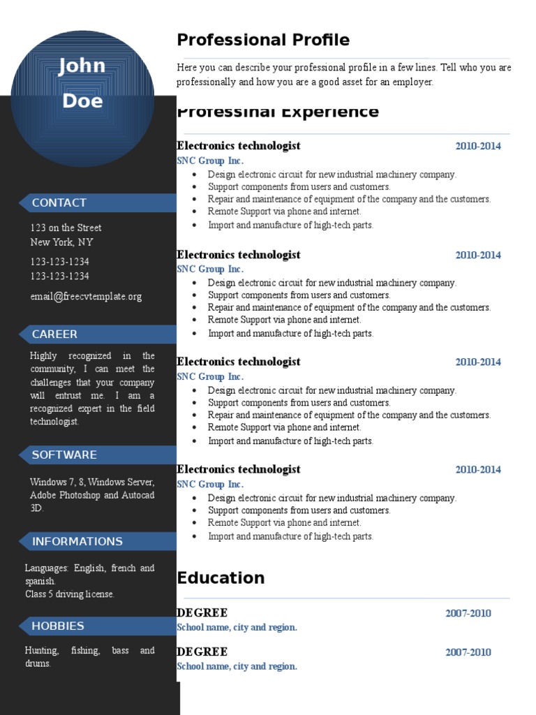 Free CV Resume Template 386 | PDF | Internet | Electronics