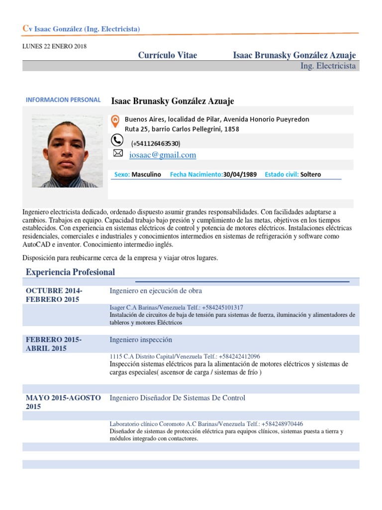 CV Isaac Gonzalez | PDF | Electricista | Venezuela