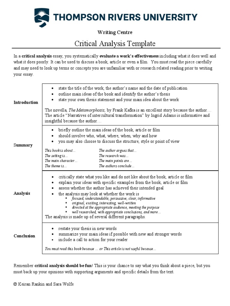 Critical Analysis Template30565 PDF | PDF | Critical Thinking | Essays