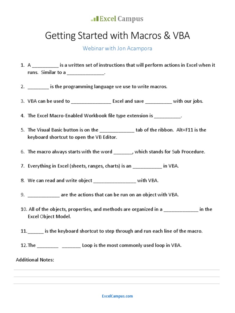 Worksheet For The Macros and VBA Webinar | PDF
