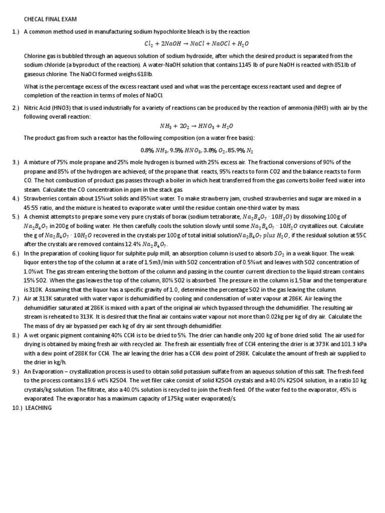 Checal Final Exam | PDF | Sodium Hydroxide | Transparent Materials Checal Final Exam | PDF | Sodium Hydroxide | Transparent Materials