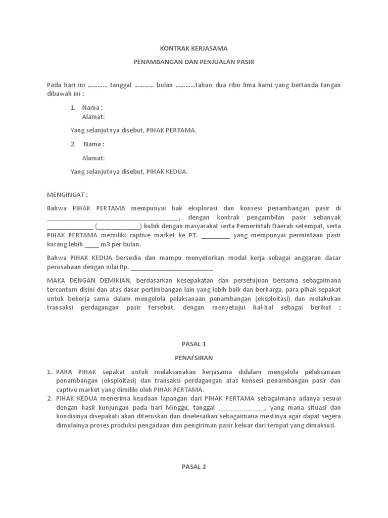 Contoh MOU Kerjasama Penambangan Pasir | PDF