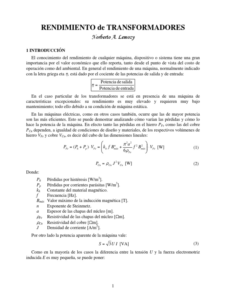 07 Rendimiento de Transformadores PDF | PDF