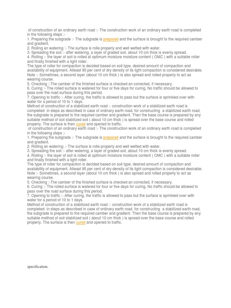 Ordinary Earth Road Construction Steps | PDF | Soil | Road Surface