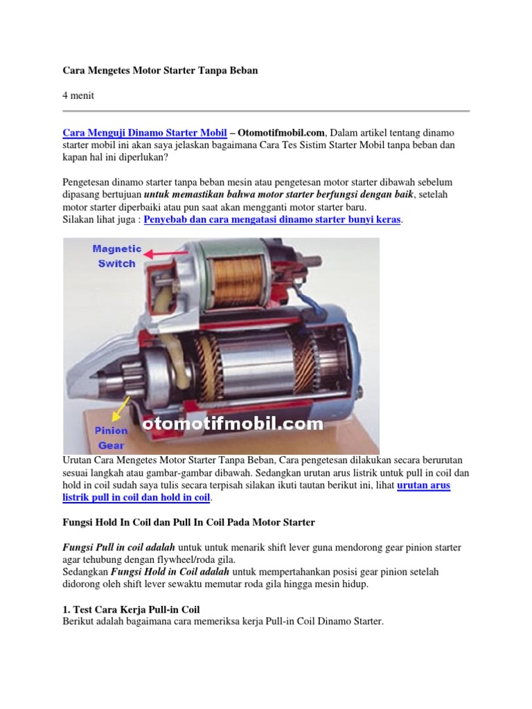 Pengujian Motor Starter Tanpa Beban | PDF