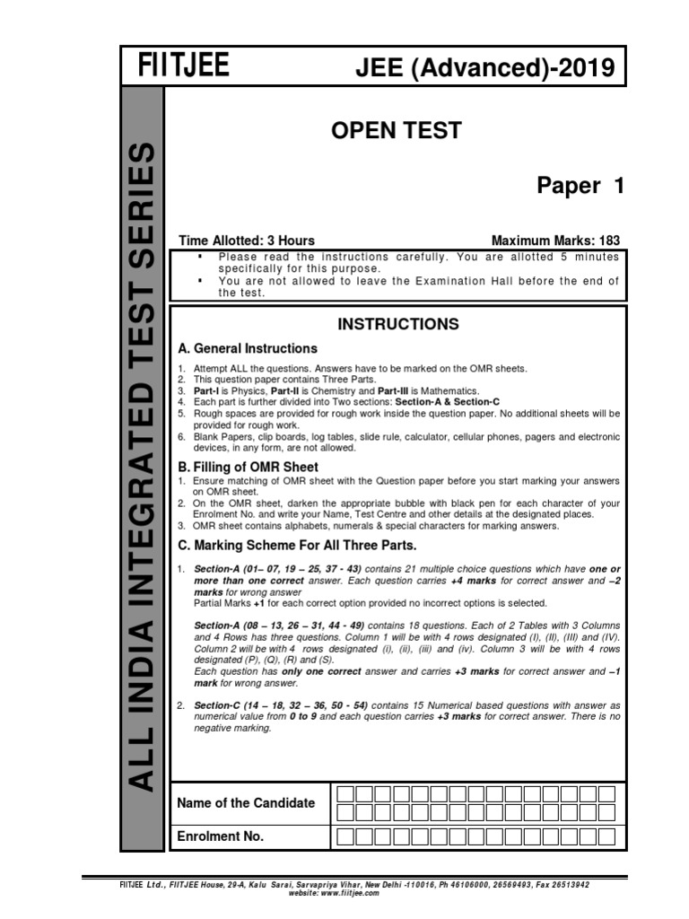 Aiits 1719 Open Test Jeea Paper 1 | PDF | Angular Momentum | Momentum
