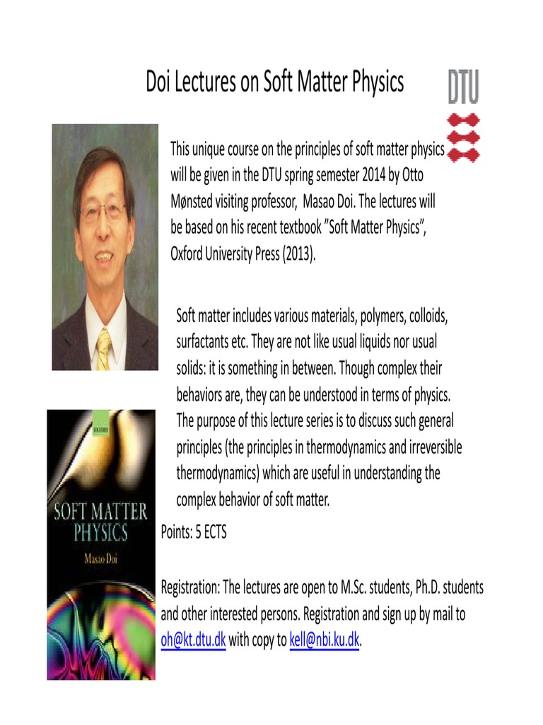 Doi Lectures On Soft Matter Physics | PDF