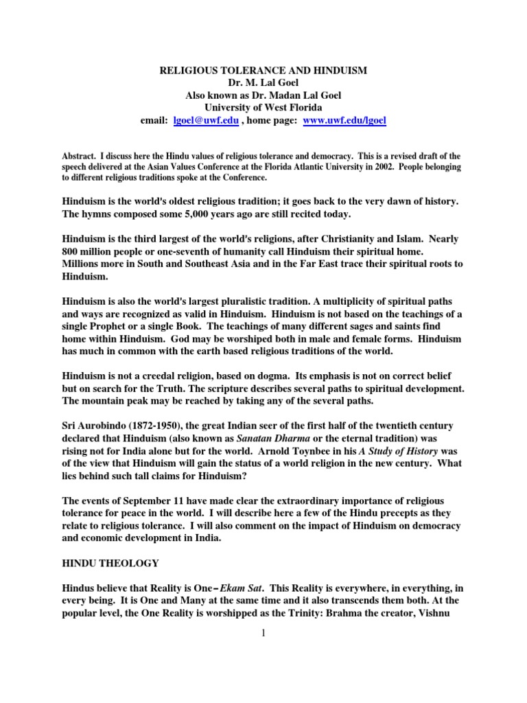 A Religious Tolerance and Hinduism | PDF | Bhakti | Religious Pluralism