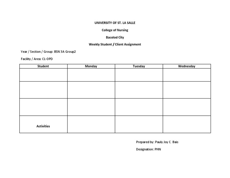 PHN - Weekly Student - Client Assignment | PDF