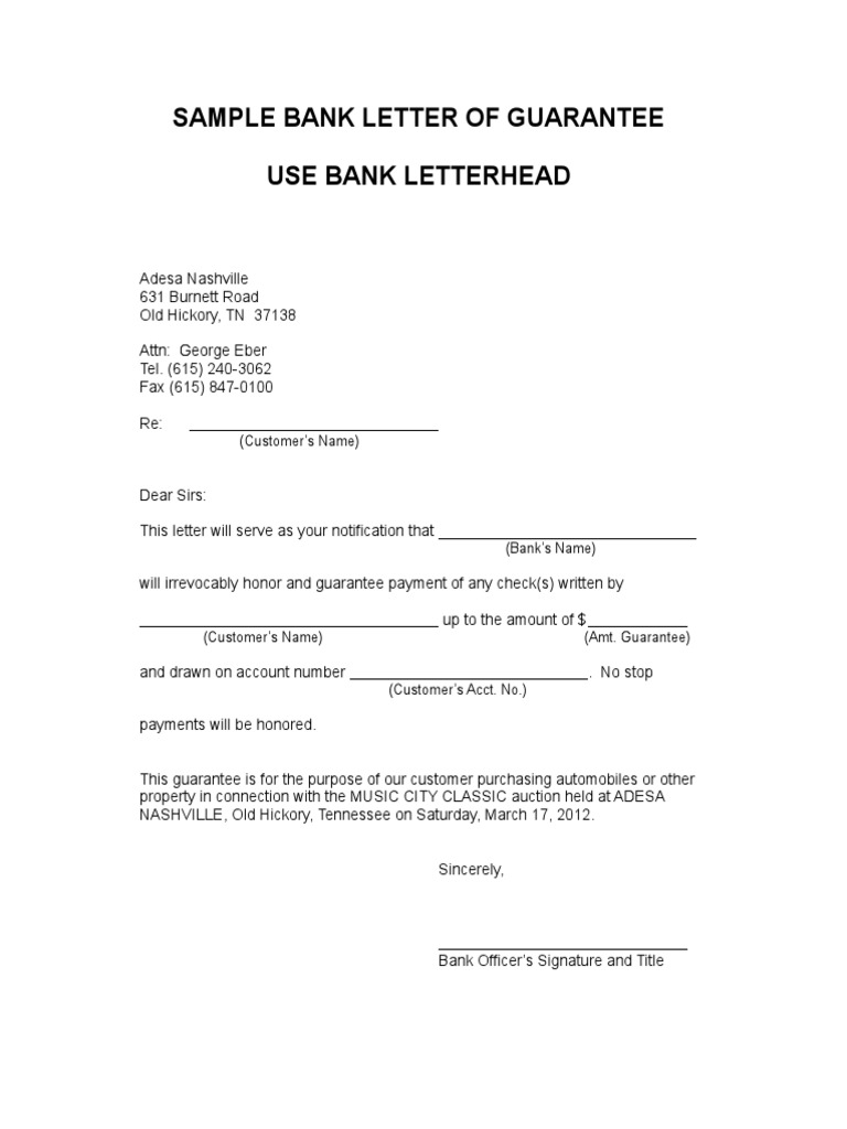 Providing Financial Backing for Vehicle Purchases: A Sample Letter of ...