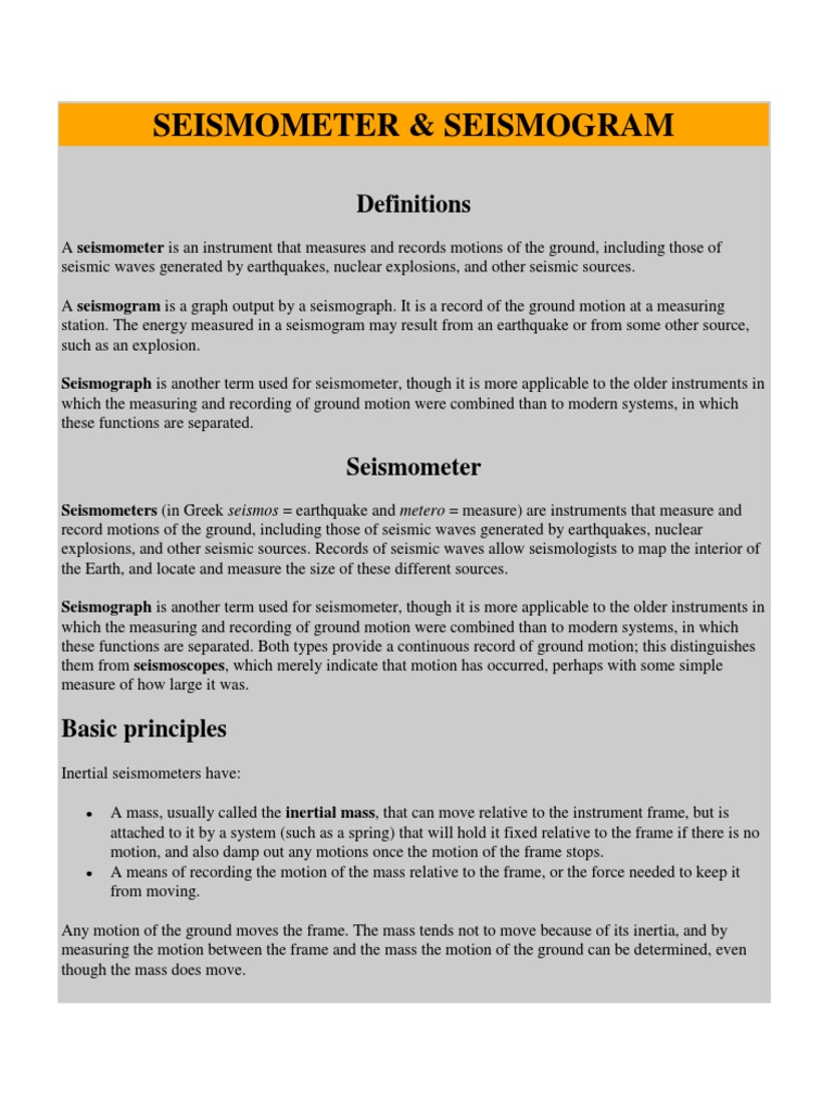 Seismometer and Seismogram Guide | PDF | Applied And Interdisciplinary ...