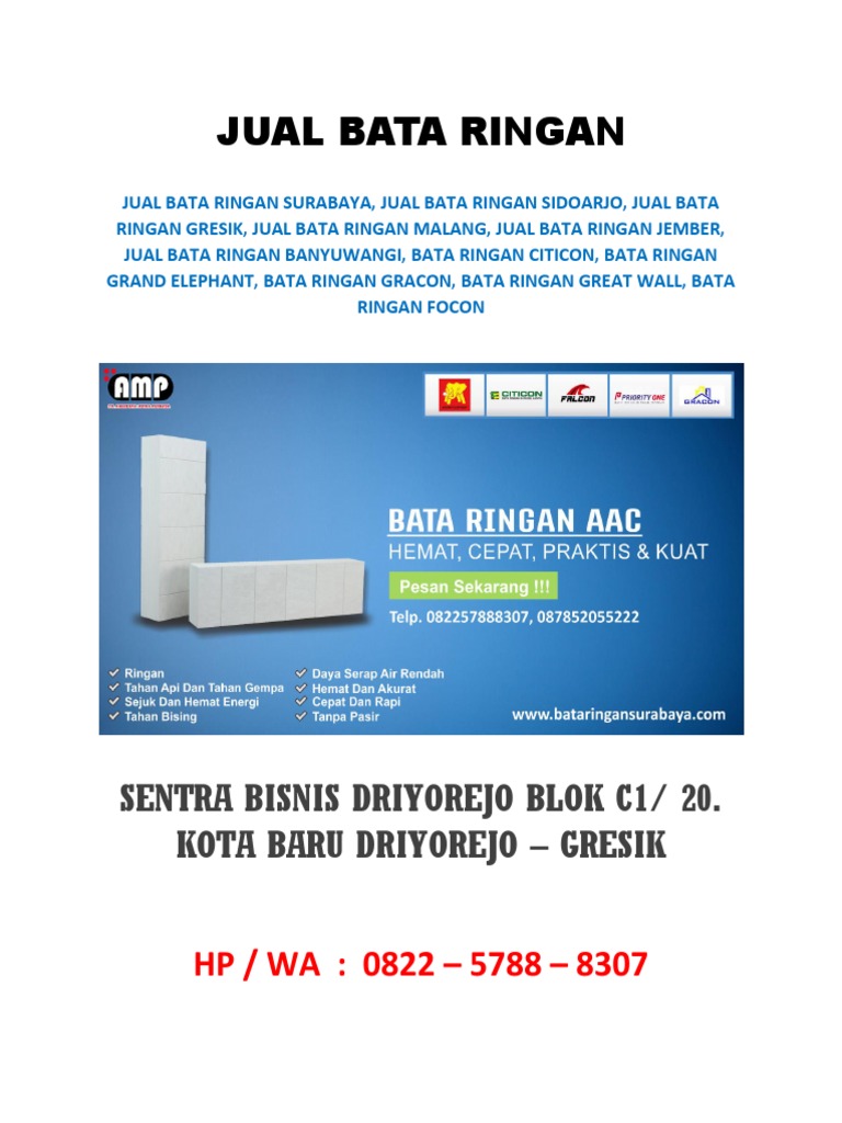 Jual Bata Ringan 0822 - 5788 - 8307 | PDF
