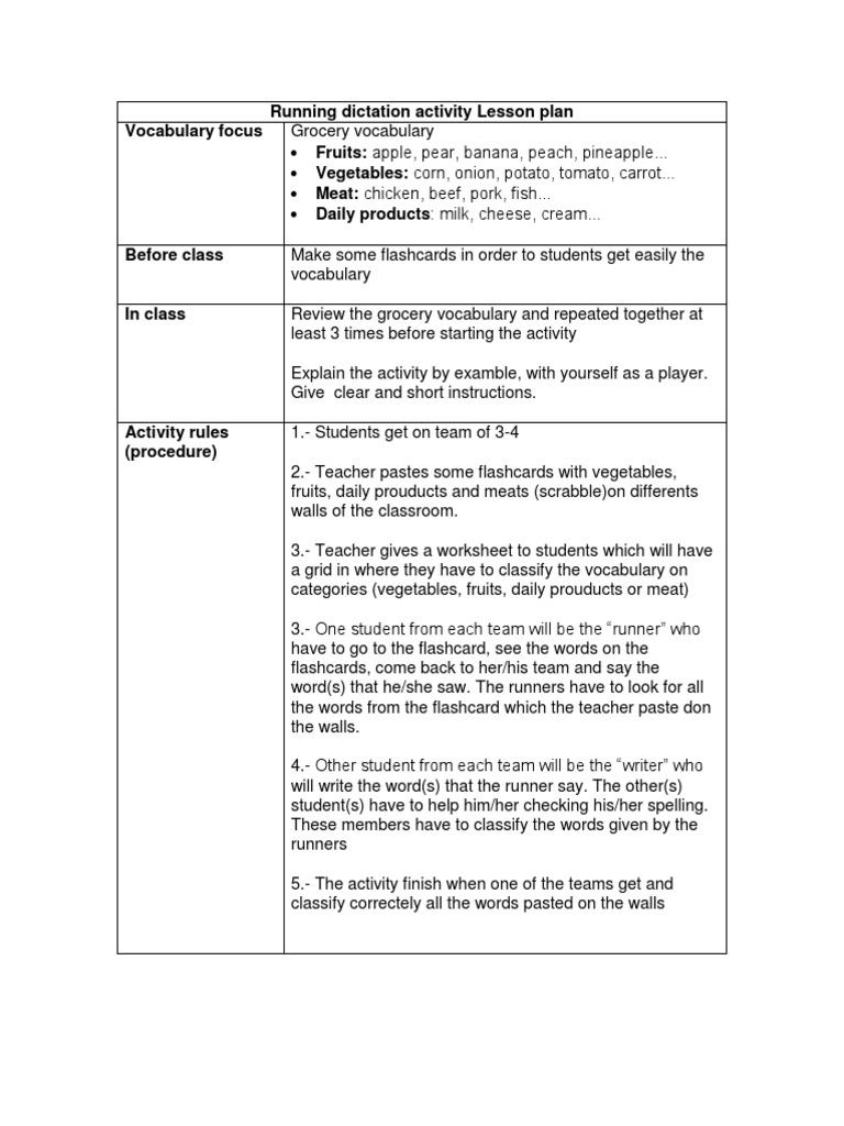 Running Dictation Activity Lesson Plan | PDF | Language Arts ...
