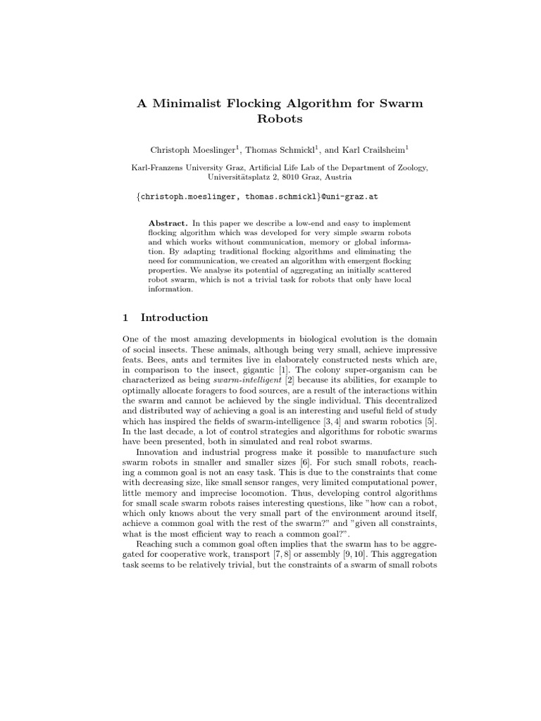 A Minimalist Flocking Algorithm For Swarm Robots PDF | PDF | Robot | Robotics