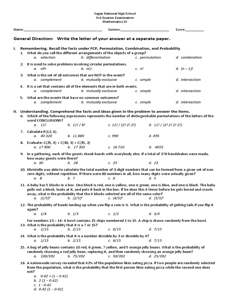Math 10 | PDF | Permutation | Odds