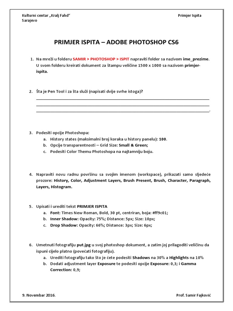 Photoshop Primjer Ispita | PDF