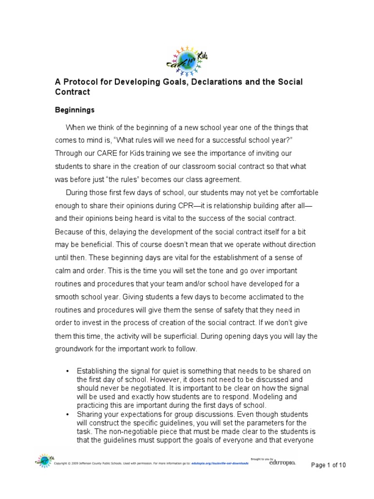 Edutopia STW Louisville Sel Protocol For Developing The Social Contract ...