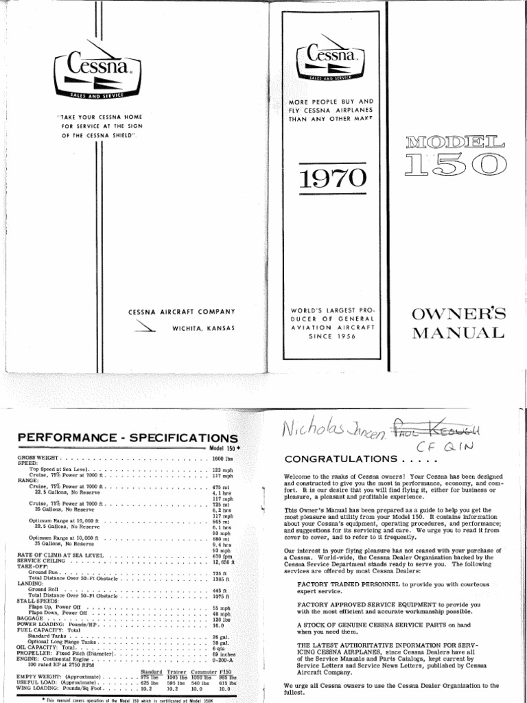 Cessna 150 1970 POH PDF | PDF
