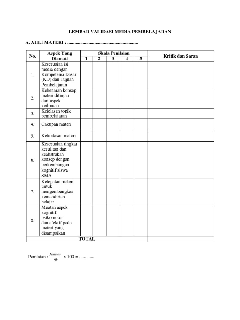 Lembar Validasi Media Pembelajaran | PDF | Karier & Perkembangan