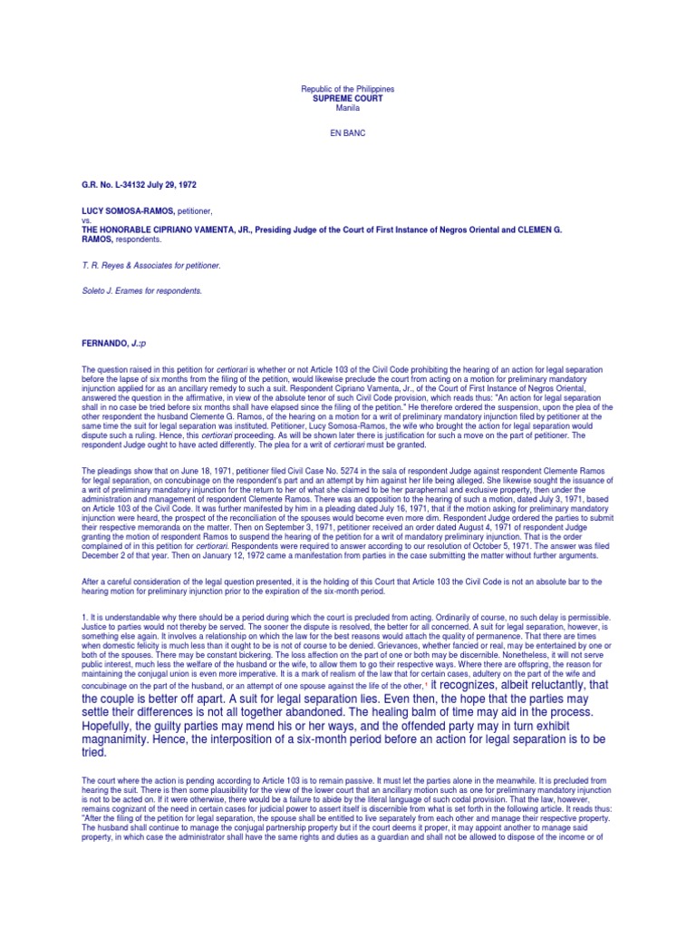 Legal Separation Case: Injunction Ruling | PDF | Certiorari | Injunction