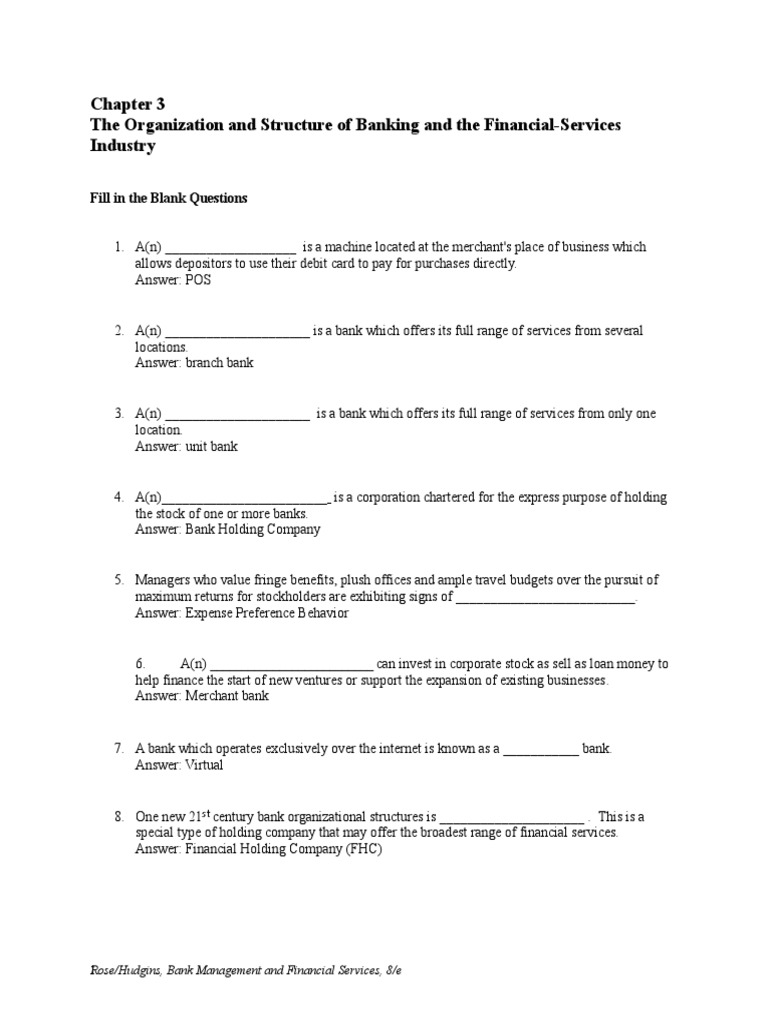 The Organization and Structure of Banking and The Financial-Services ...