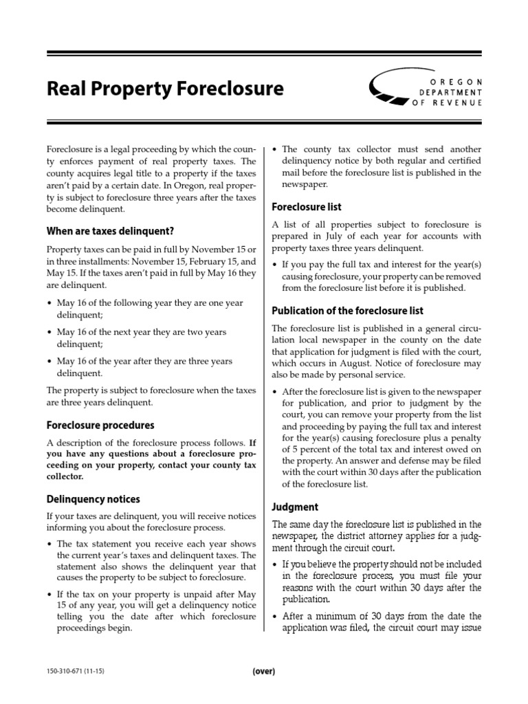 Real Property Foreclosure: When Are Taxes Delinquent? Foreclosure List ...