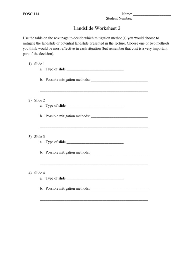 Landslides Worksheet 2 | Download Free PDF | Landslide | Drainage