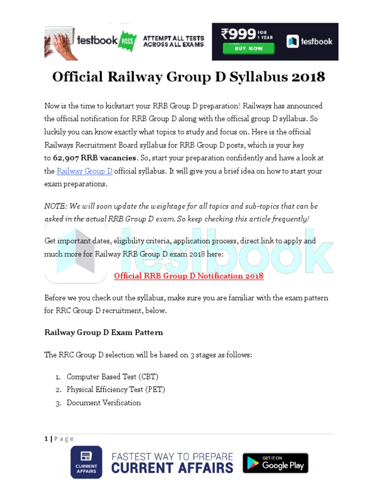 RRB Group D Syllabus 2018 1 | PDF | Test (Assessment) | Teaching ...