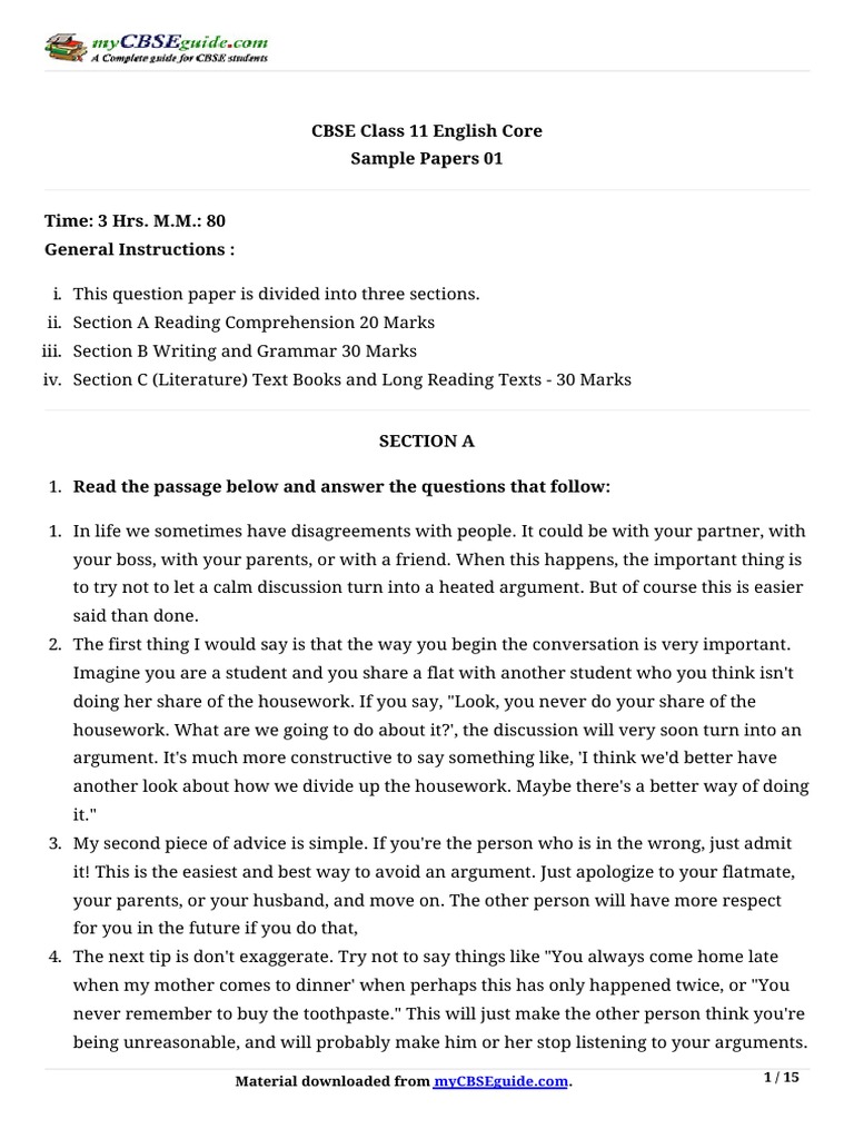 11 English Core Sample Paper 1 | PDF | Courage | Hope