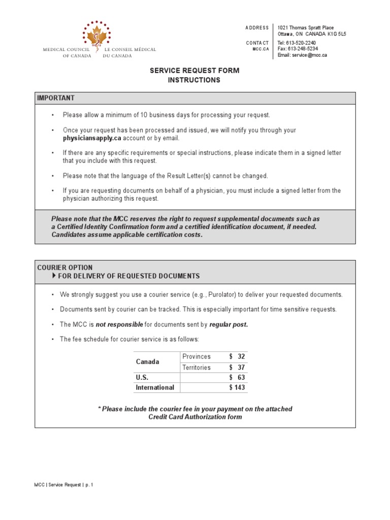 Important: Service Request Form Instructions | PDF | Credit Card | Visa ...