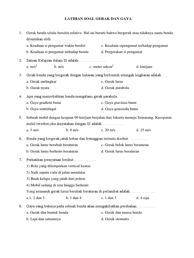 Latihan Soal Gerak Dan Gaya | PDF