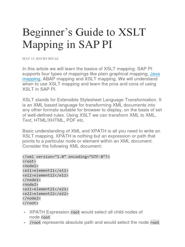 XSLT MAPPING - Riyaz | Download Free PDF | Xslt | X Path XSLT MAPPING - Riyaz | Download Free PDF | Xslt | X Path
