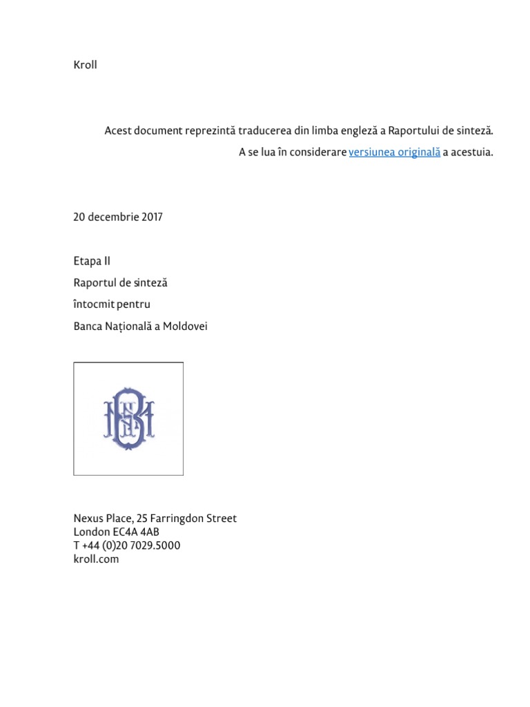 Kroll Summary Report Ro Final | PDF