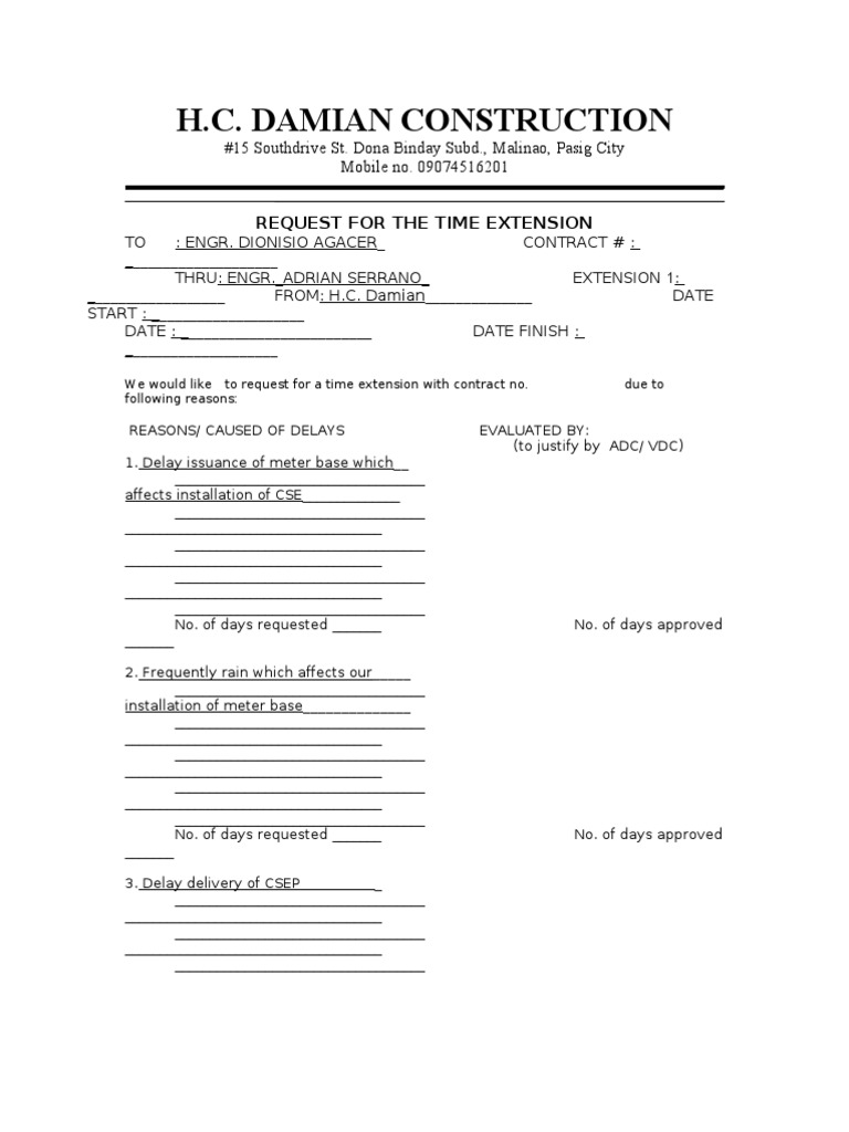 Request for Time Extension on Contract | PDF | Business