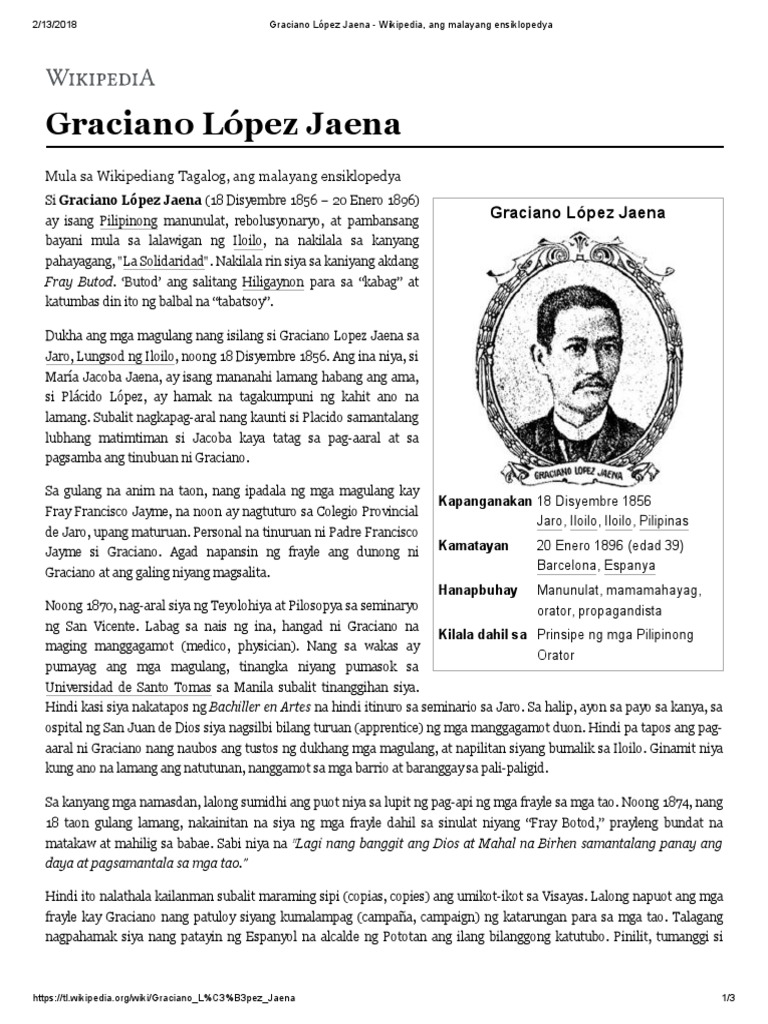 Graciano Lopez Jaena Talambuhay