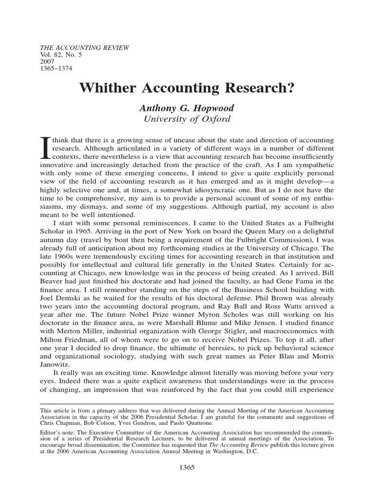 Whither Accounting Research?: Anthony G. Hopwood | PDF ...
