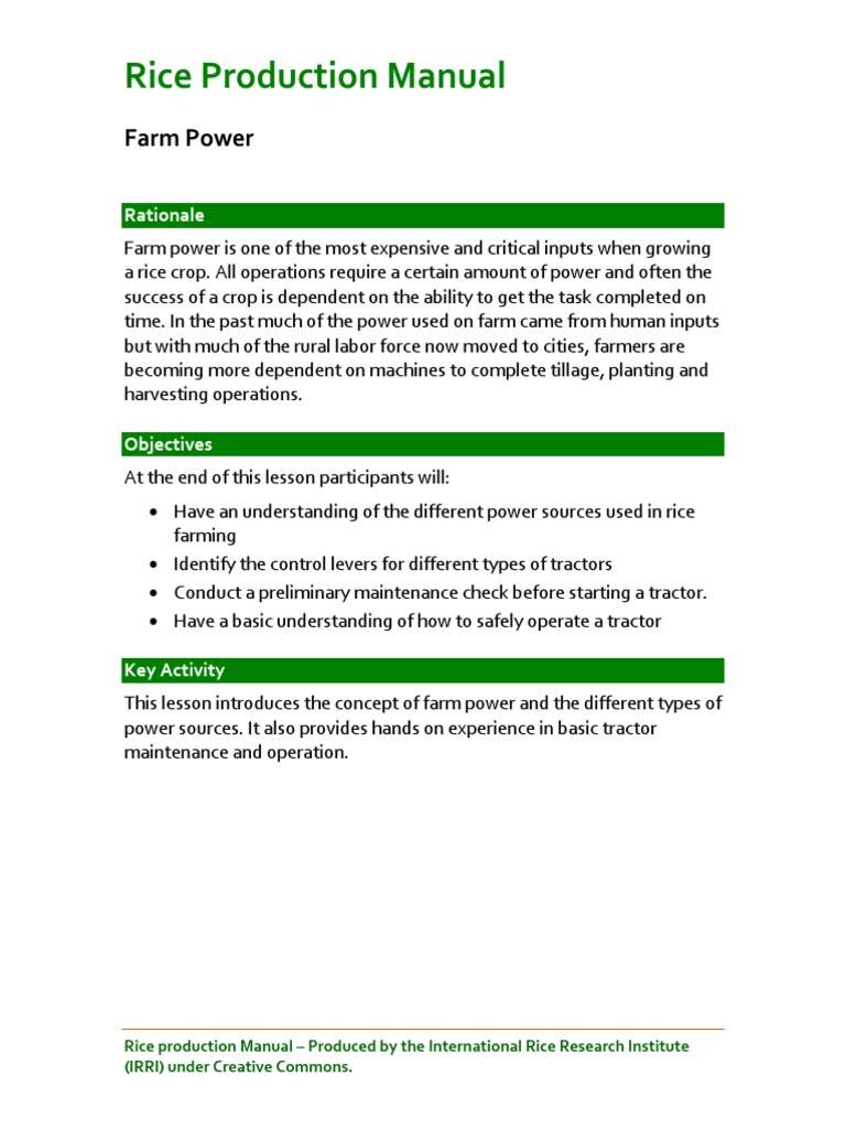 Rice Production Manual: Farm Power | PDF | Tractor | Tire
