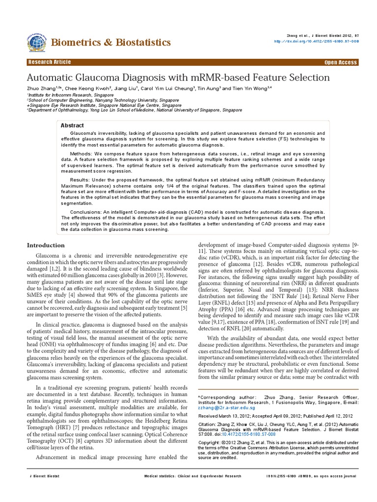 2012 Automatic Glaucoma Diagnosis With MRMR Ba | PDF | Statistical Classification | Support ...