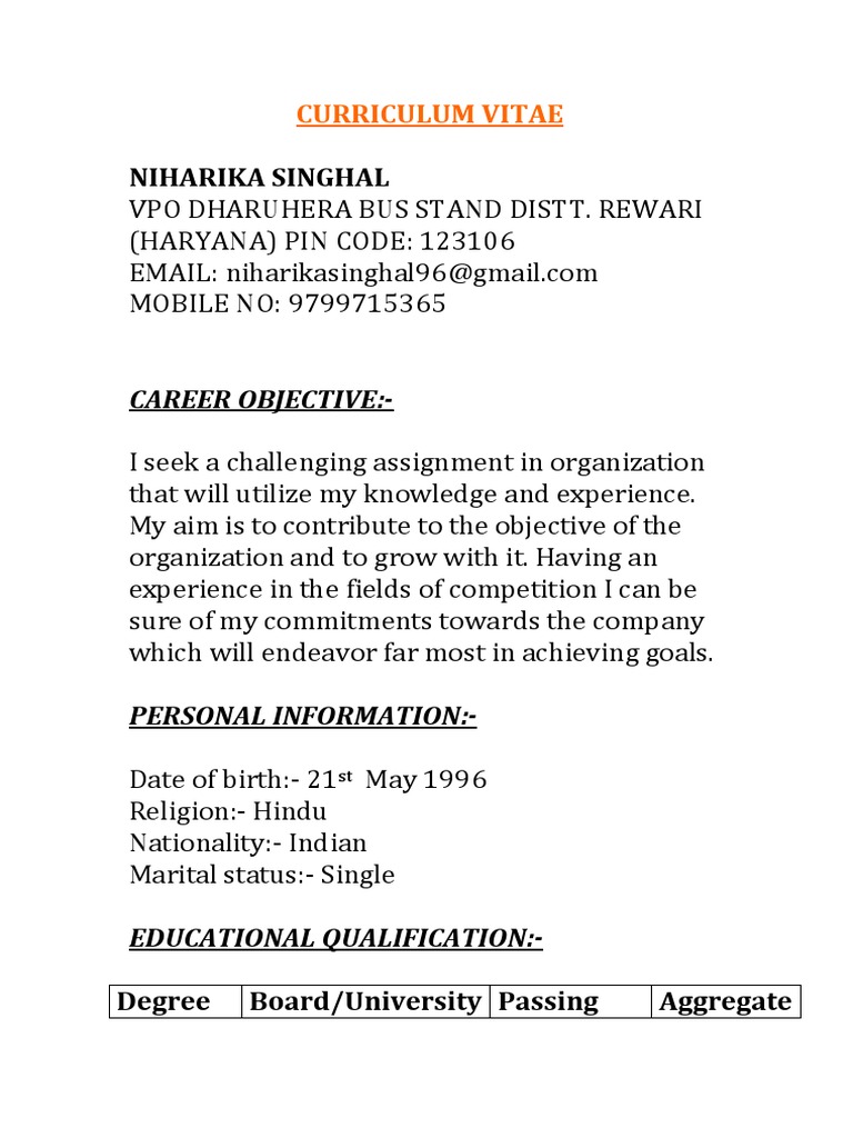Niharika Singhal: Curriculum Vitae | PDF