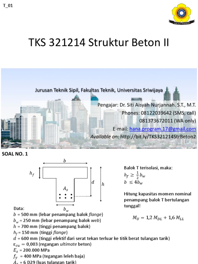 Tugas - 01 Tulangan Rangkap, Balok T, Sengkang - 01 | PDF